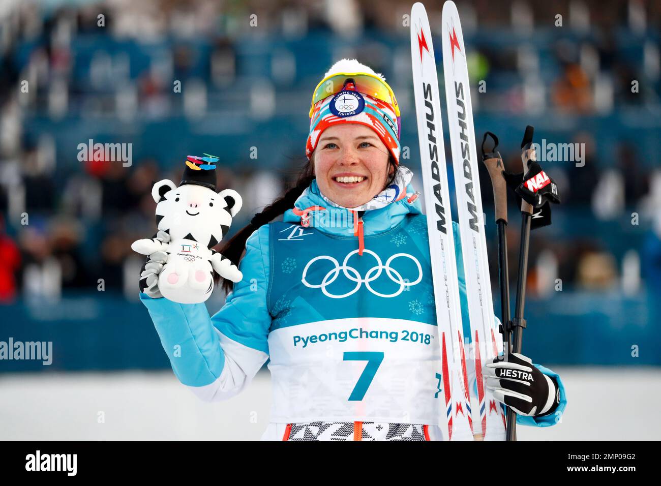 Bronze medal winner Krista Parmakoski, of Finland, poses during the ...