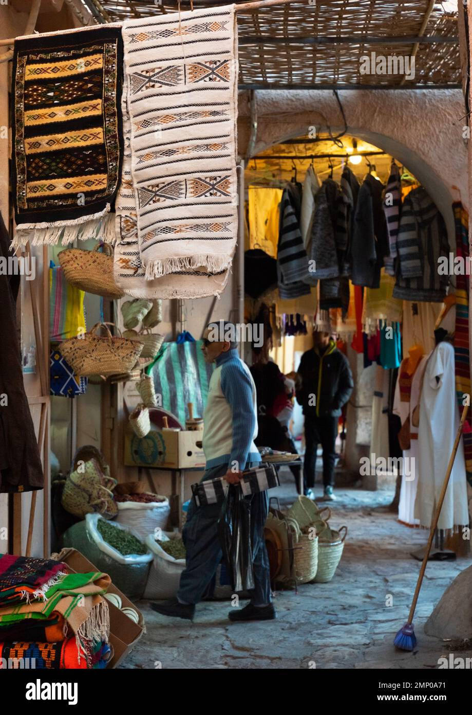 Carpet shops in the market square, North Africa, Ghardaia, Algeria ...