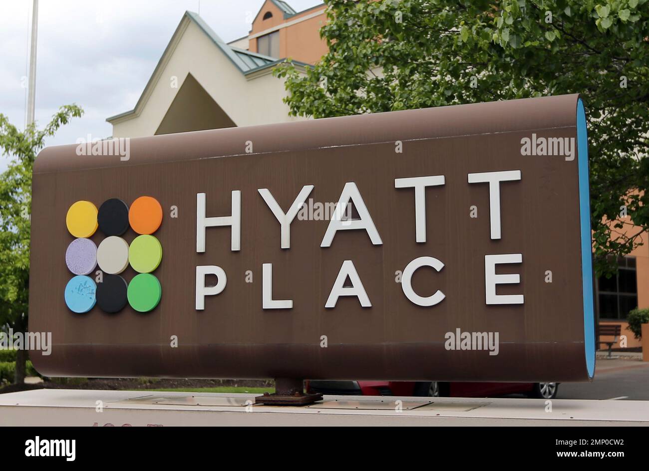 Signs for the Hyatt Place hotel mark its location on Thursday, May 4 ...