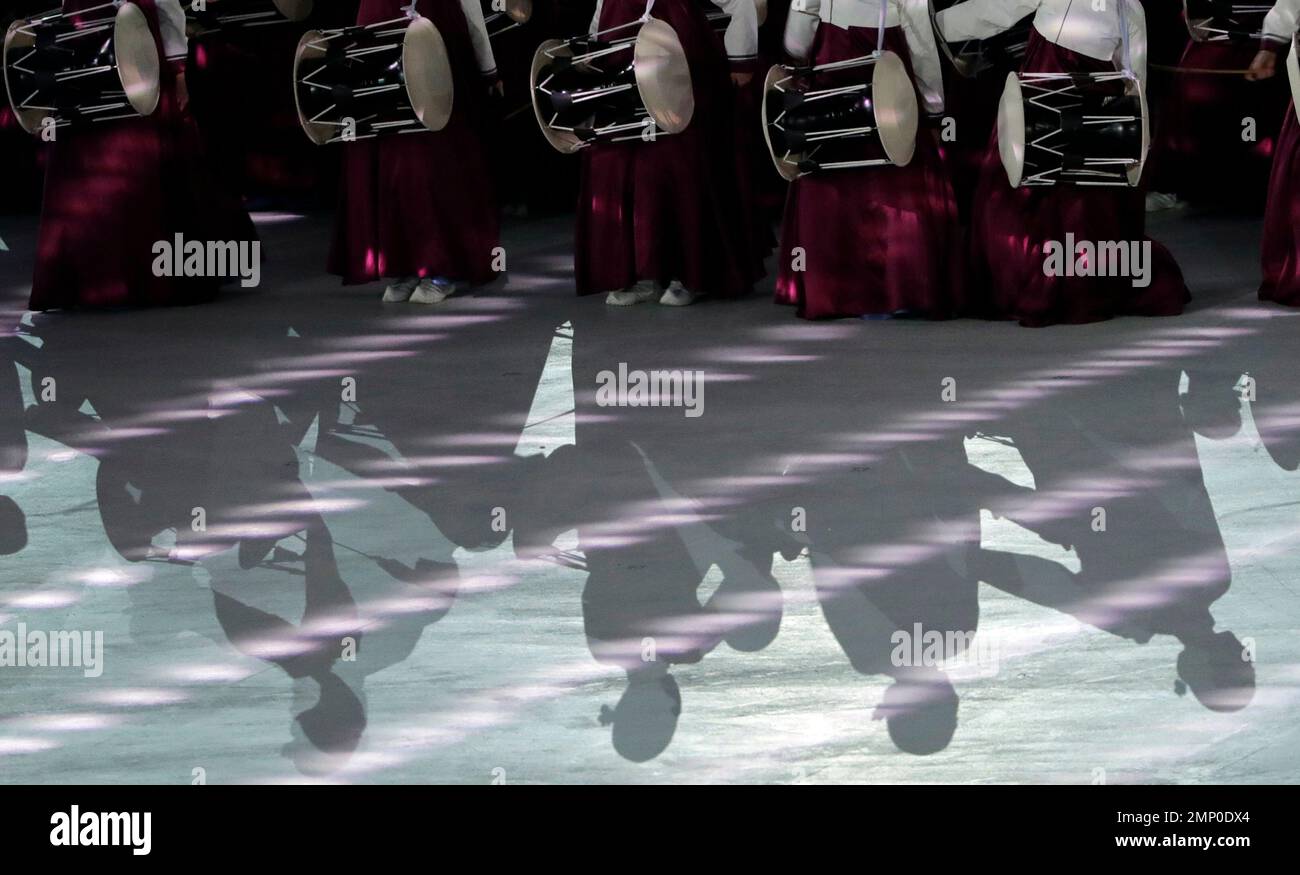 Drummers perform during the opening ceremony of the 2018 Winter ...