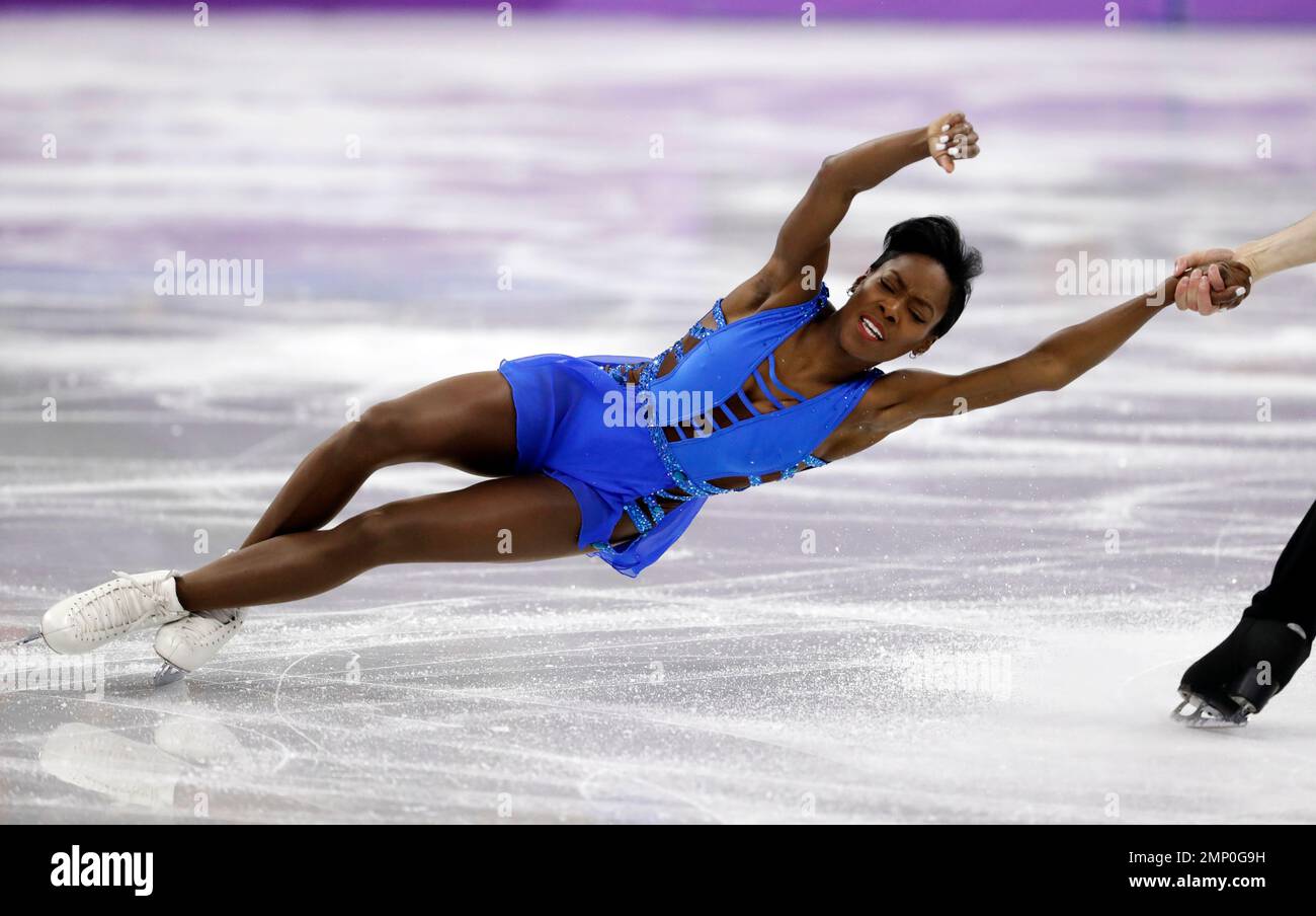 Vanessa James and Morgan Cipres of France perform in the pair skating short program team event ...