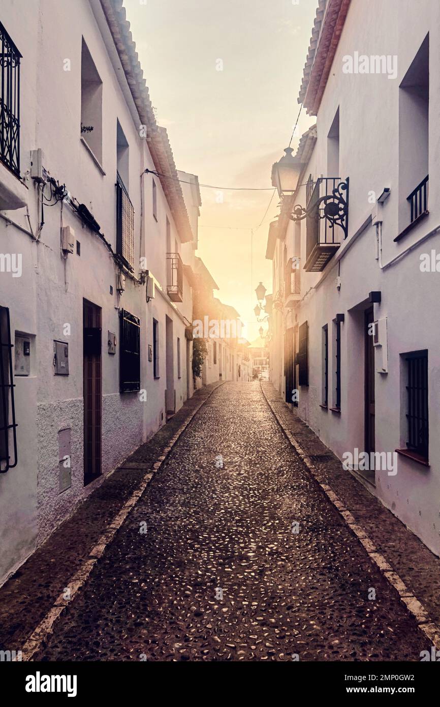 Spanish mediterranean picturesque village of Altea. Traditional street ...