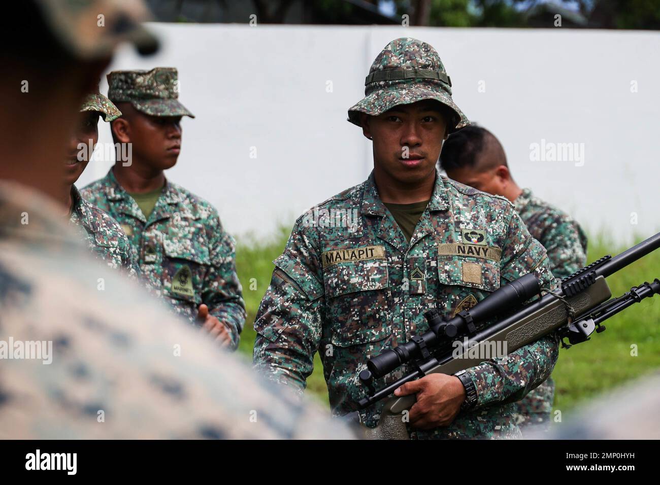 Philippine Marine Corps scout snipers and force reconnaissance Marines conduct bilateral sniper ...