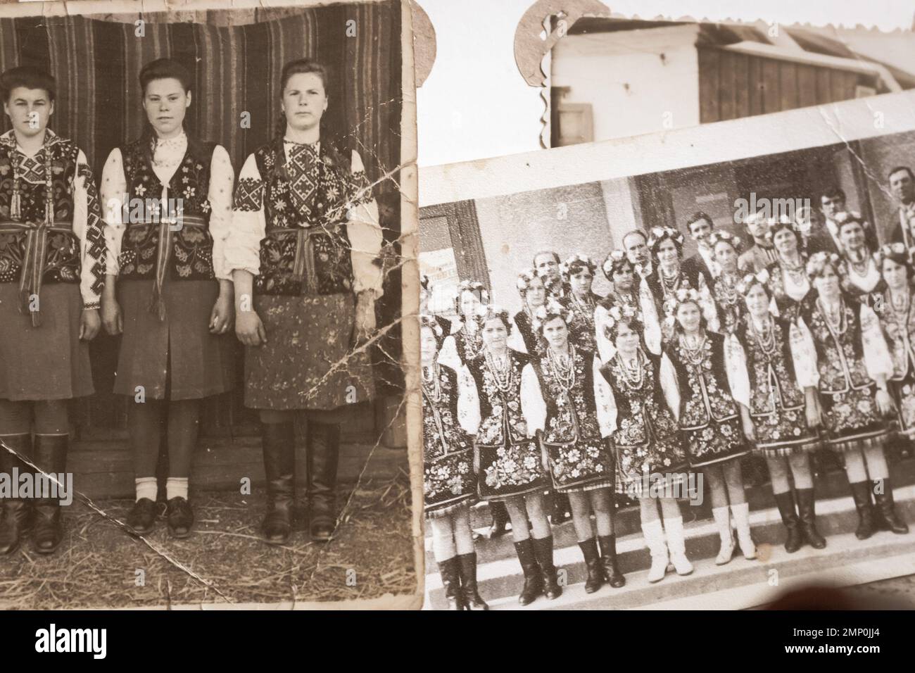 Retro photo album with uknown people from the past. Old times memory ...