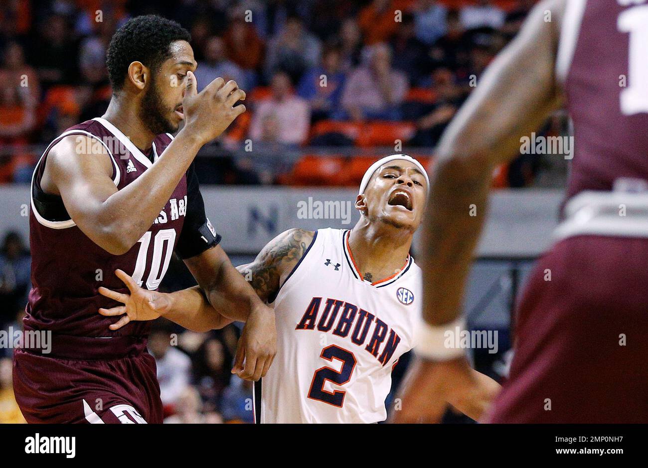 Auburn guard Bryce Brown reacts to being fouled by Texas A&M center ...
