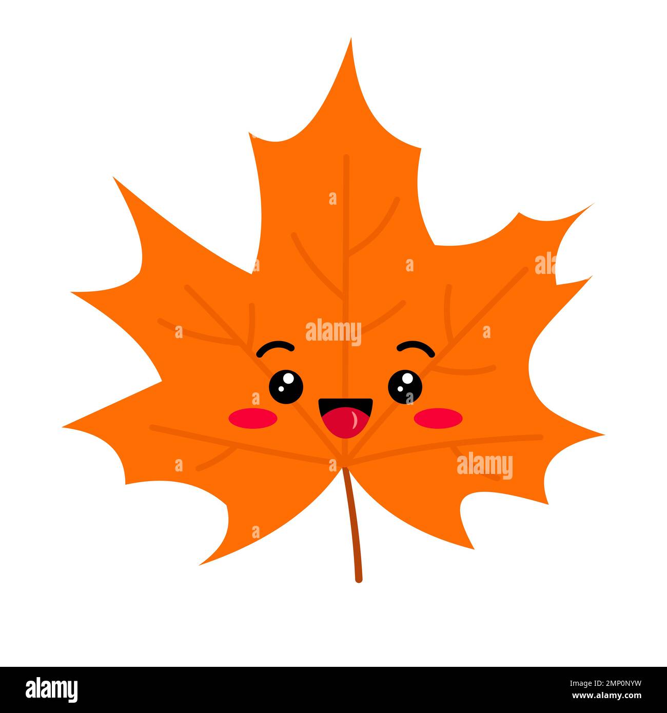 Cute maple leaf kawaii character with face smiling emoticon Stock ...