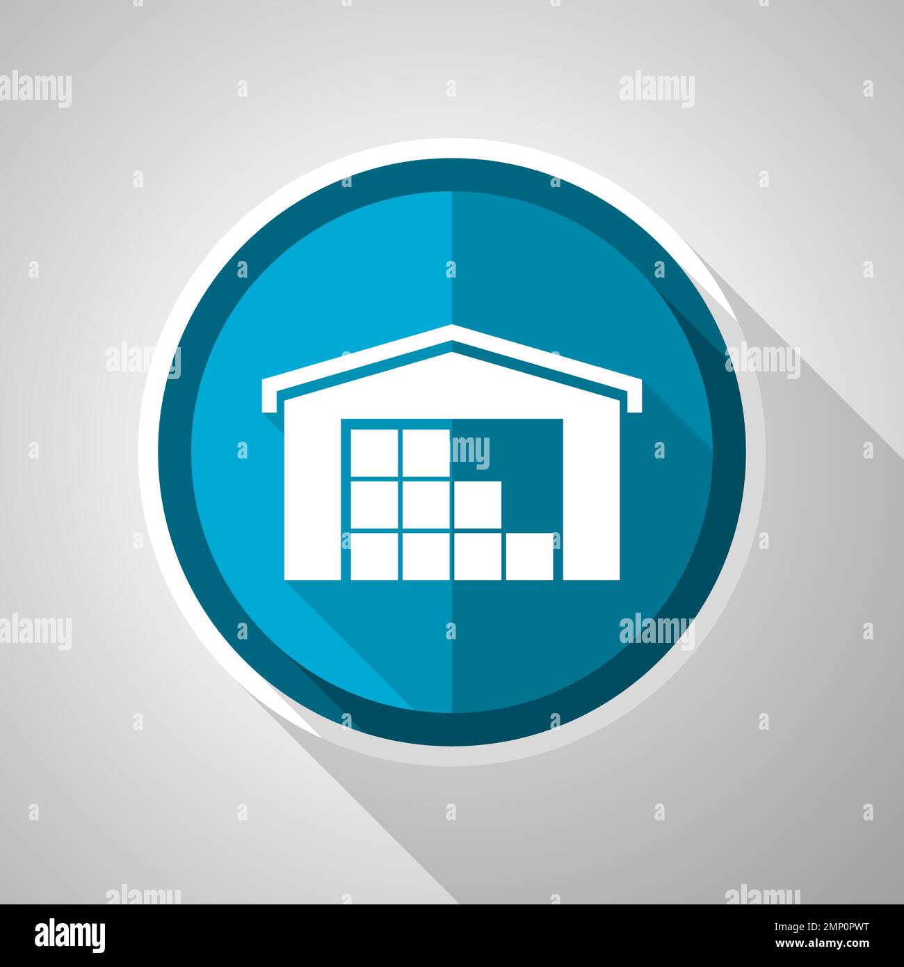 Warehouse, storage symbol, flat design vector blue icon with long ...