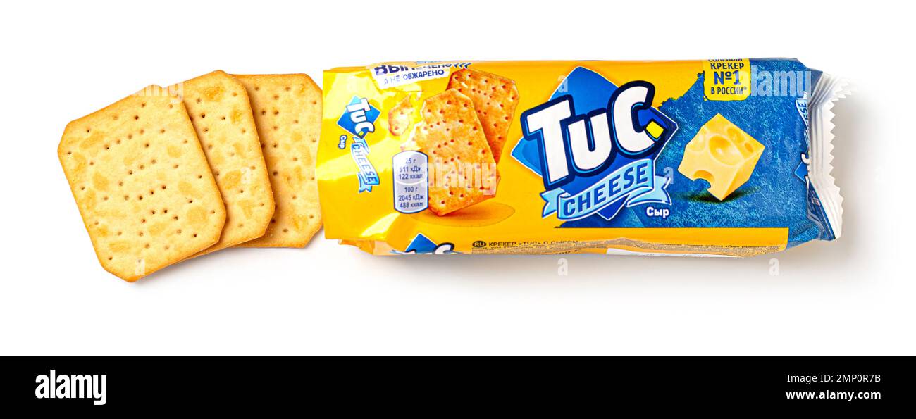 Anapa, Russia -- December 10 , 2022: Tuc Cheese Snack Crackers isolated ...