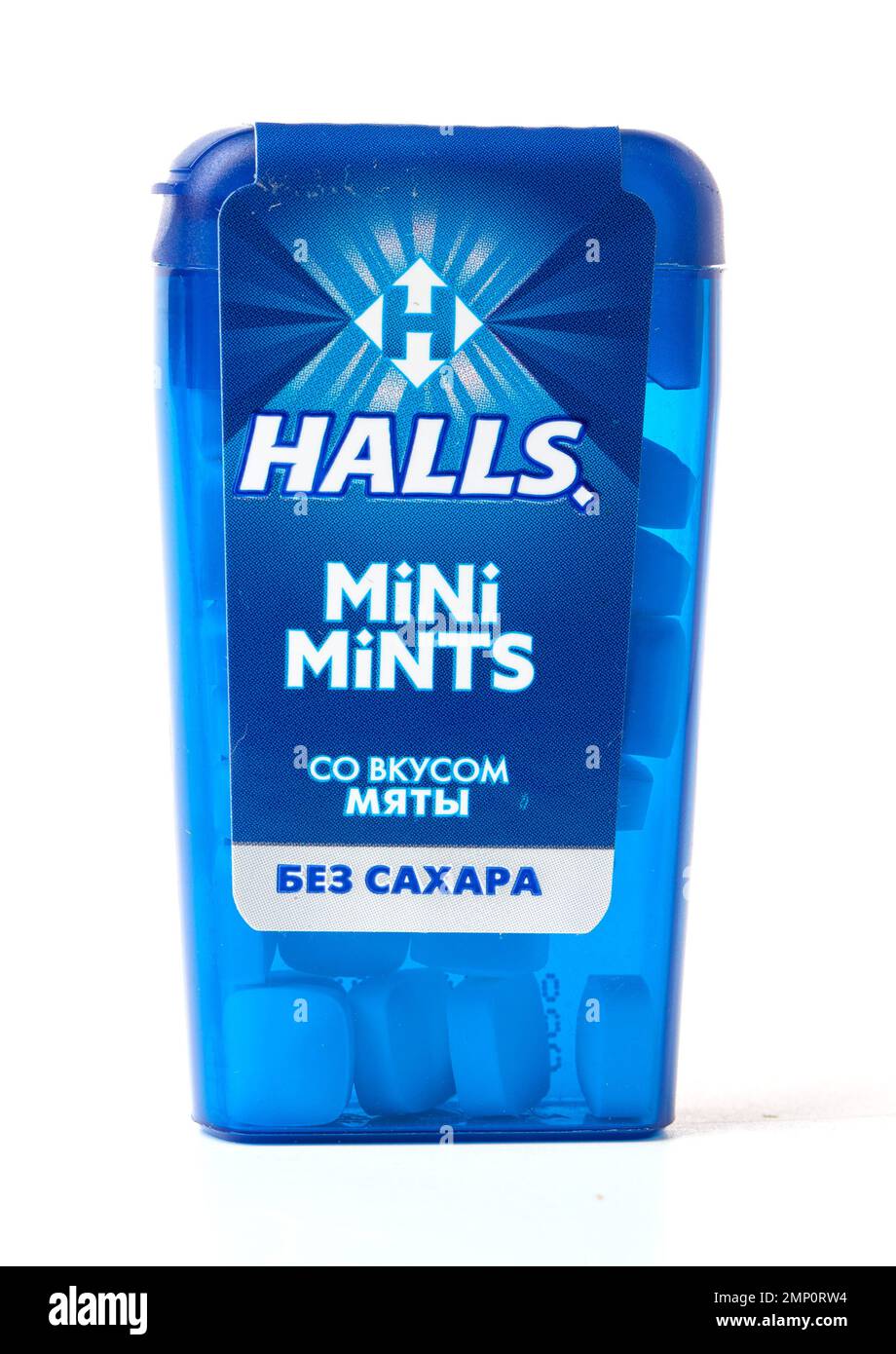 Anapa, Russia December 10, 2022: Halls mini mints isolated on white ...