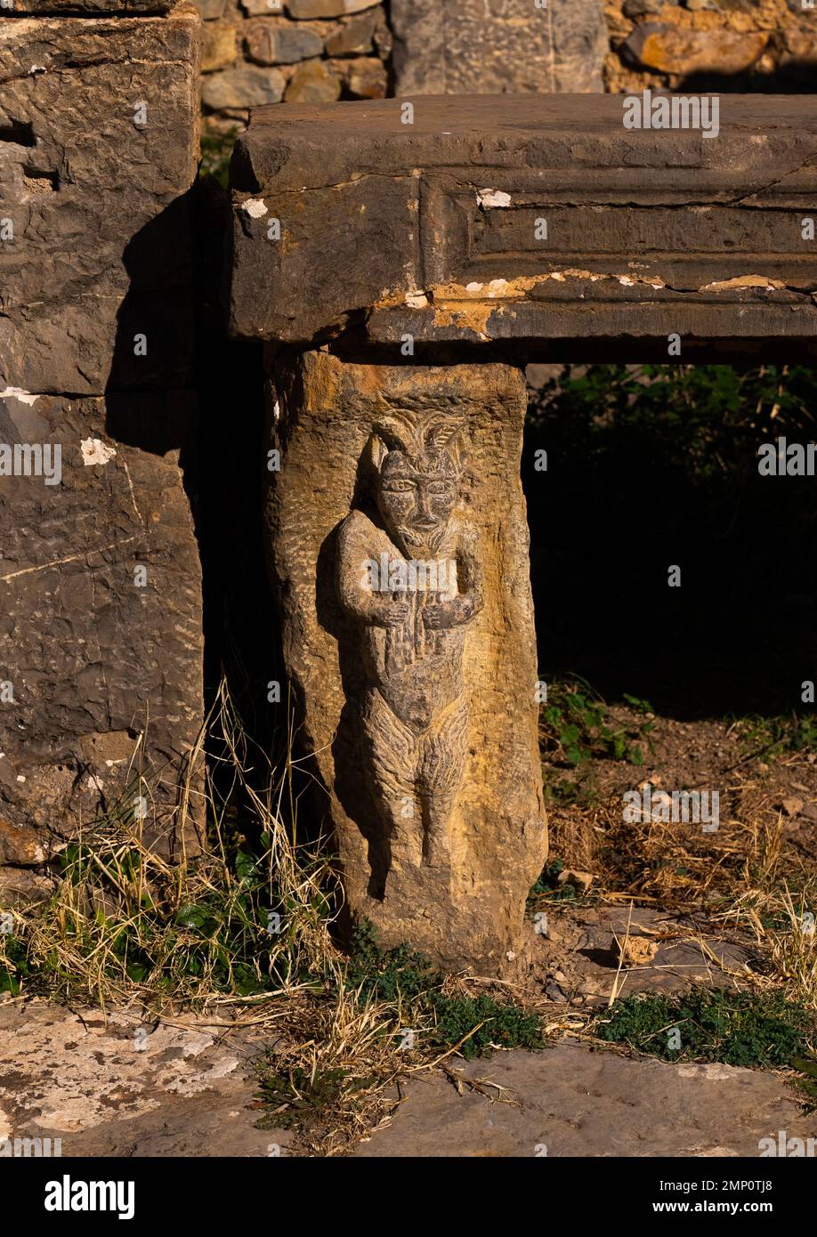 Decorated stone counters in the Roman ruins, North Africa, Djemila ...