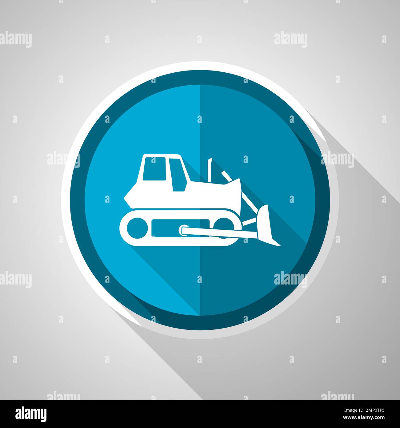 Bulldozer, heavy machine, tractor symbol, flat design vector blue icon ...