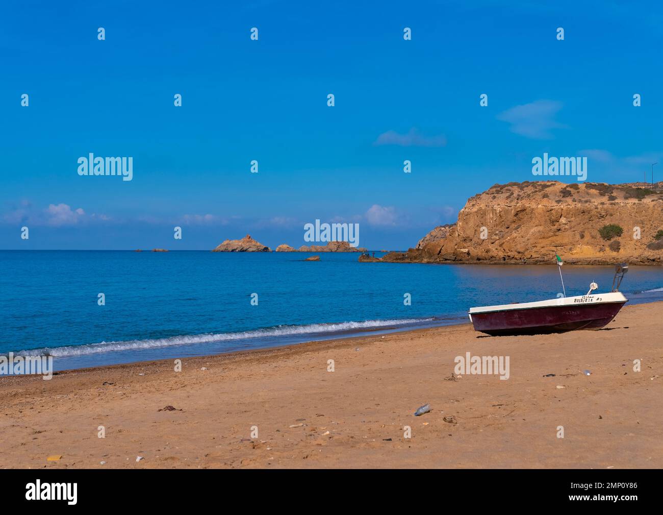 Boat on Madagh beach, North Africa, Oran, Algeria Stock Photo - Alamy