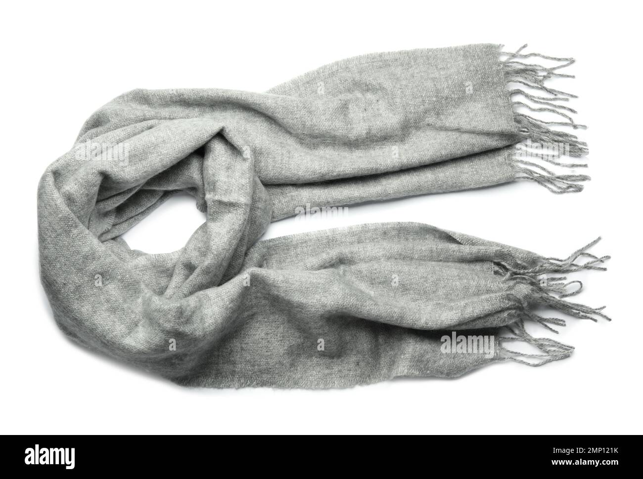 Grey scarf isolated on white, top view Stock Photo - Alamy
