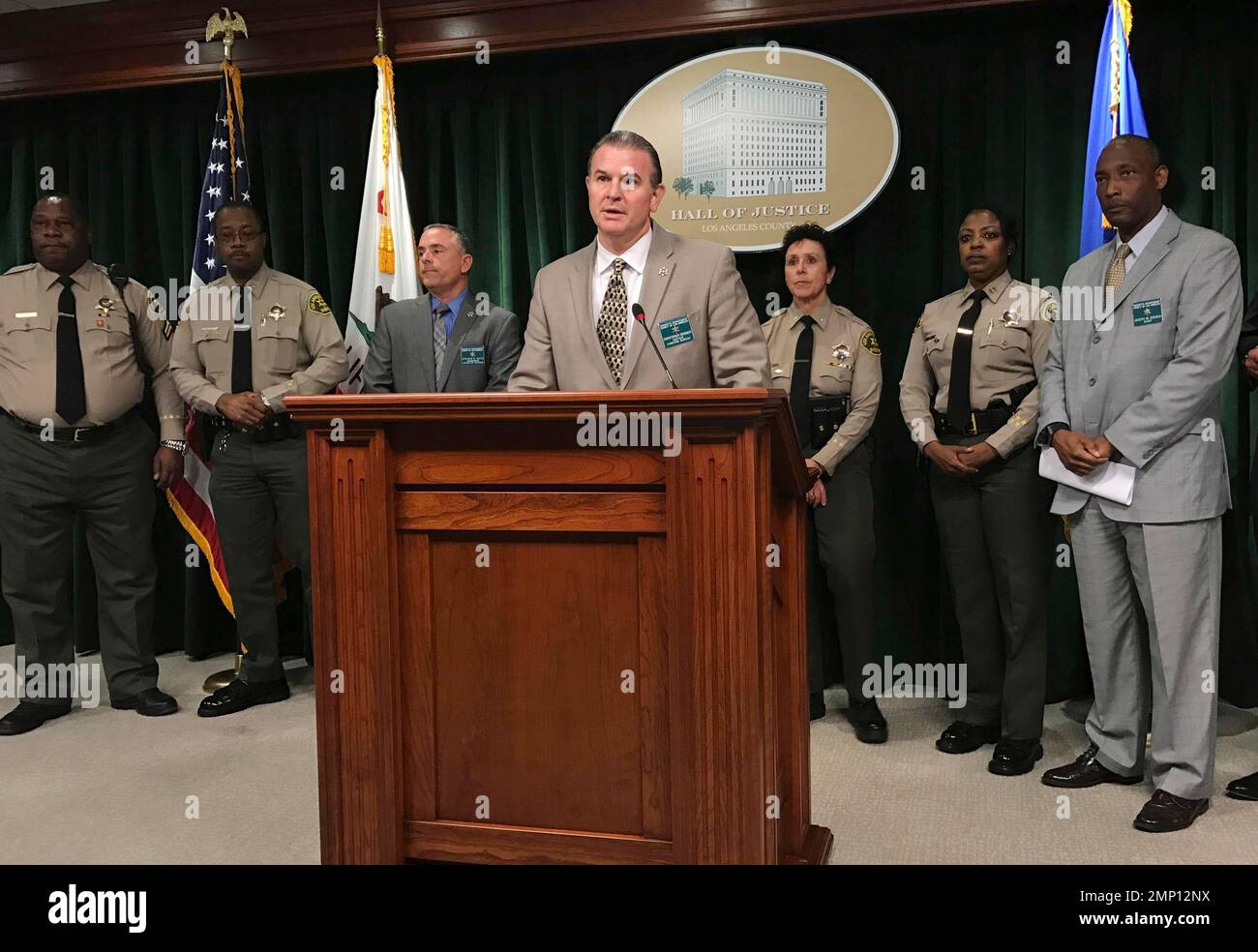 Los Angeles County Sheriff's Capt. Christopher Bergner, at podium ...