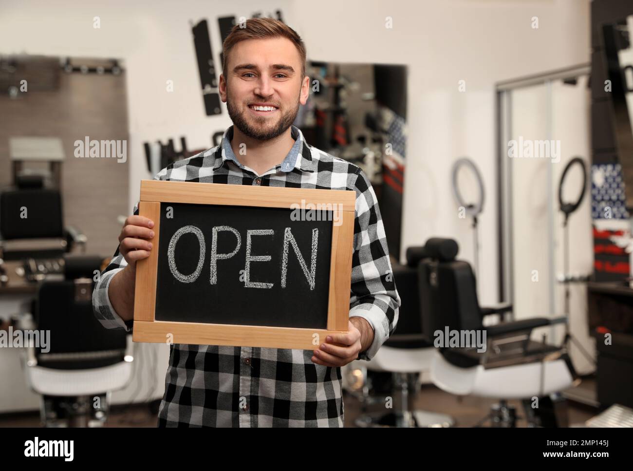 Barber shop open sign hi-res stock photography and images - Alamy