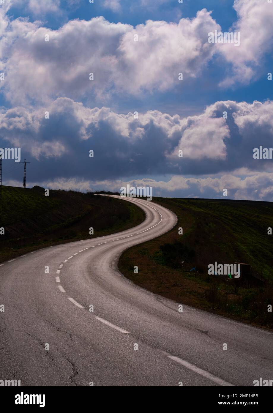 Road in the countryside with curves, North Africa, Oran, Algeria Stock ...