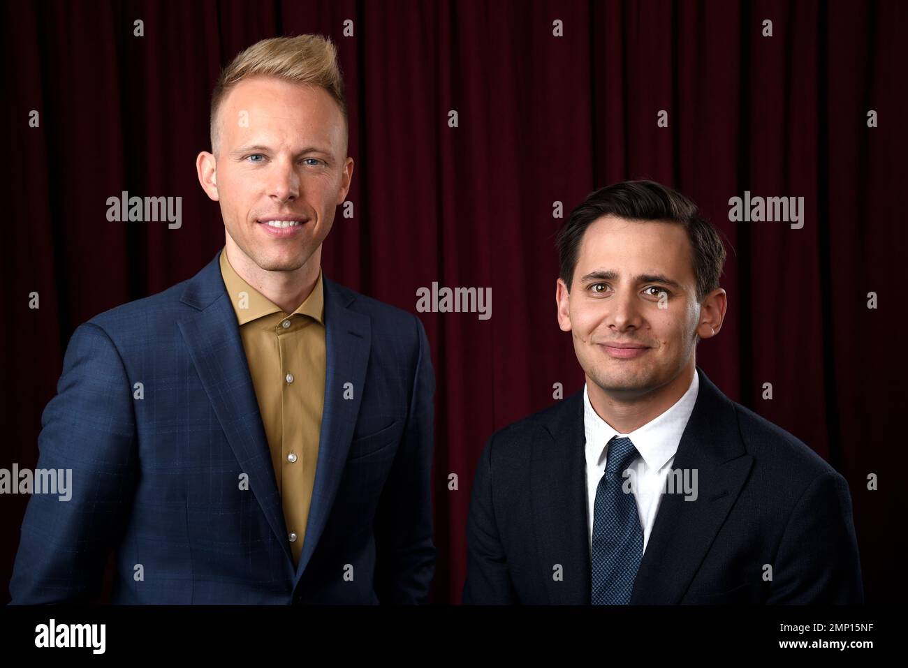 Justin Paul, left, and Benj Pasek pose for a portrait at the 90th ...