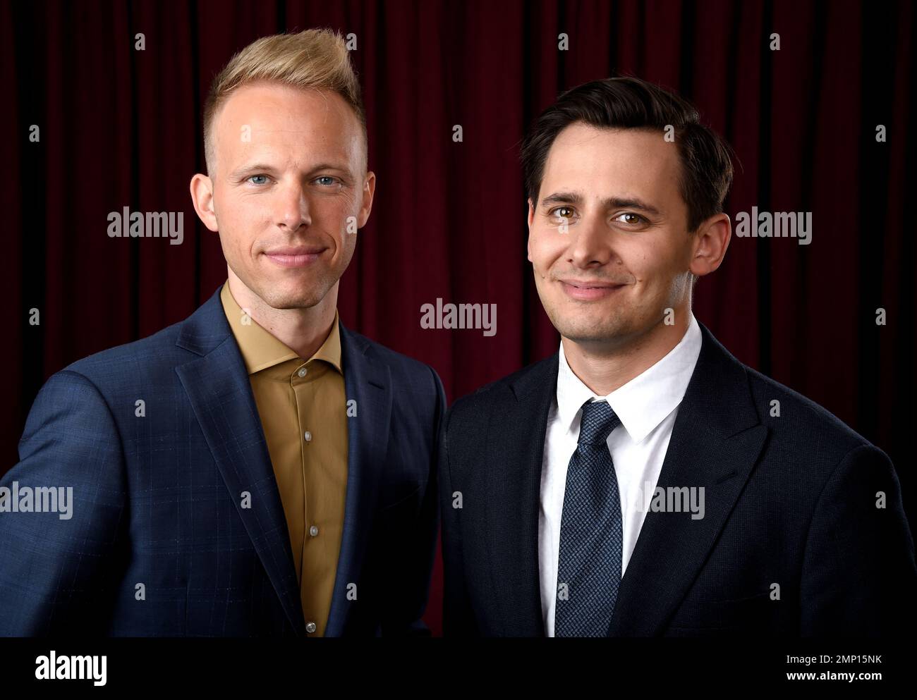 Justin Paul, left, and Benj Pasek pose for a portrait at the 90th ...
