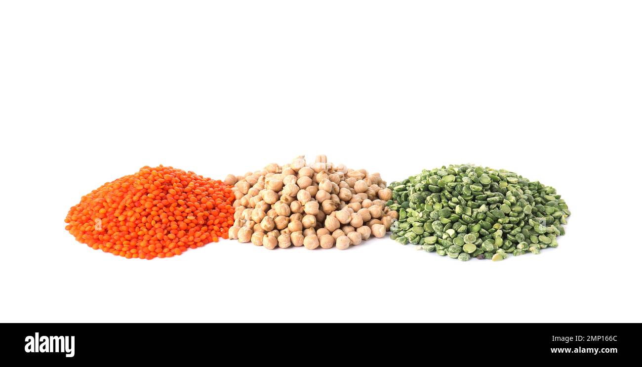 Different types of legumes on white background. Organic grains Stock ...