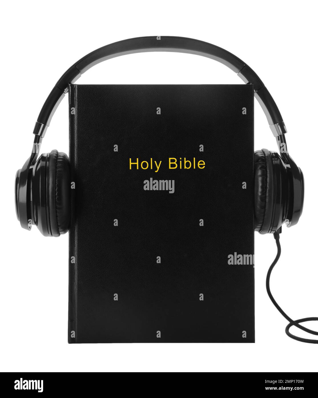 Bible and headphones on white background. Religious audiobook Stock ...