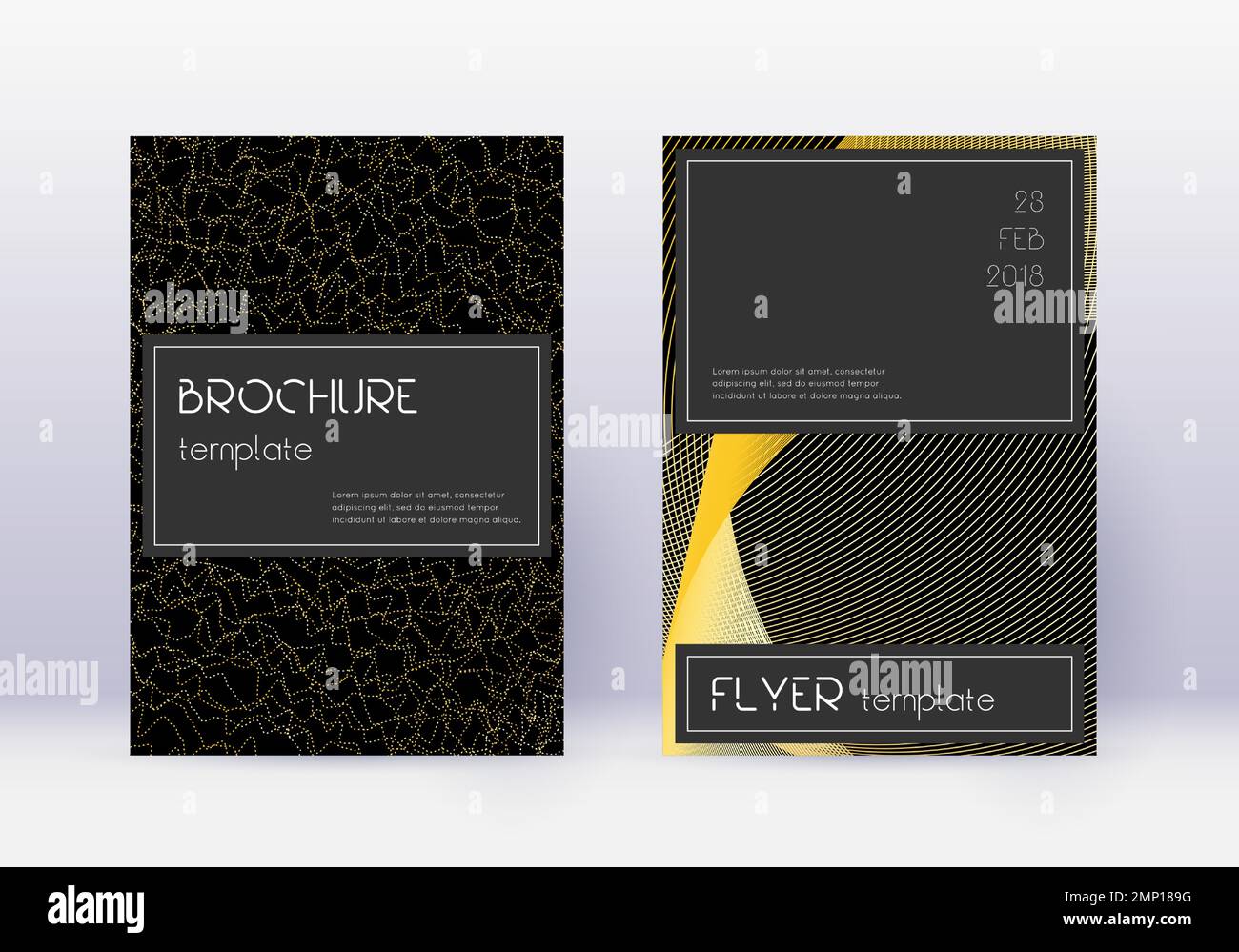Black cover design template set. Gold abstract lines on black ...