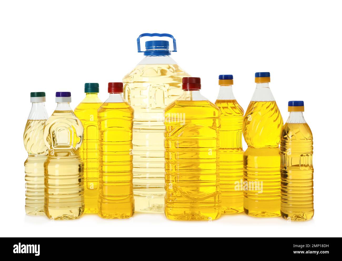 Cooking oil in different bottles isolated on white Stock Photo - Alamy