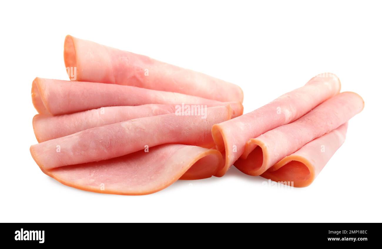 Slices of tasty fresh ham isolated on white Stock Photo - Alamy