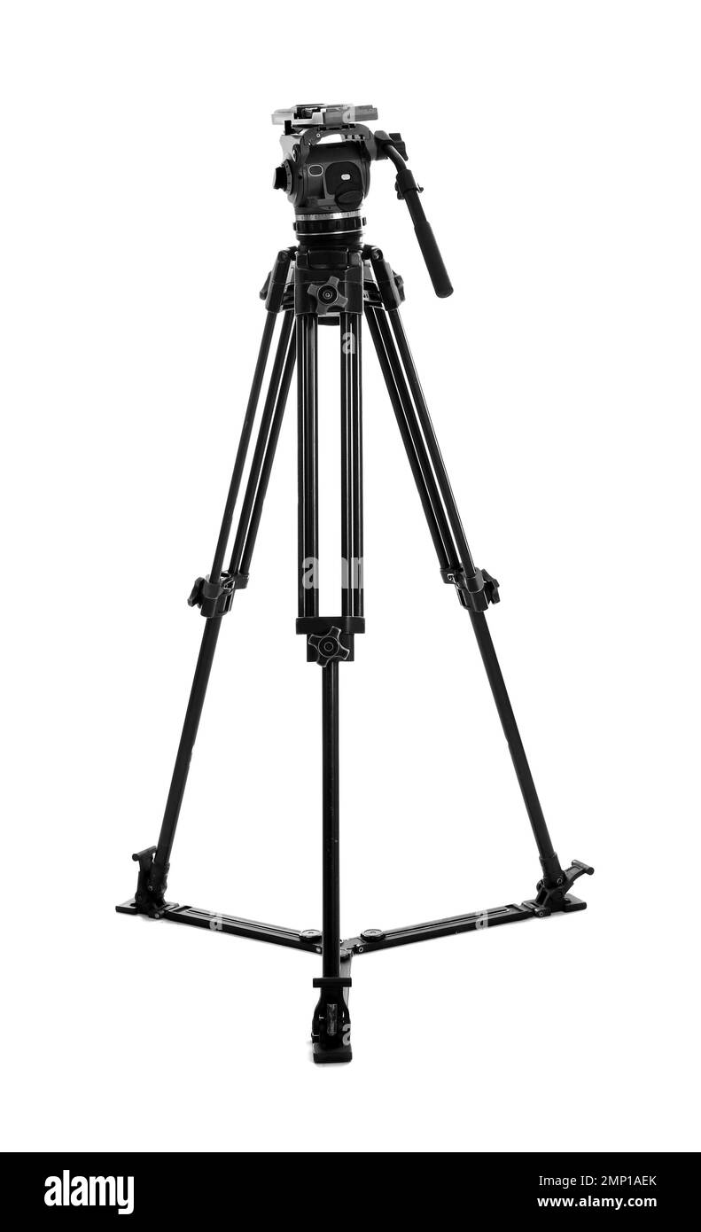 Modern tripod for video camera isolated on white Stock Photo - Alamy