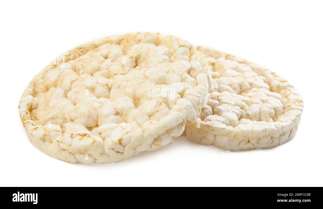 Puffed rice cakes isolated on white. Healthy snack Stock Photo - Alamy