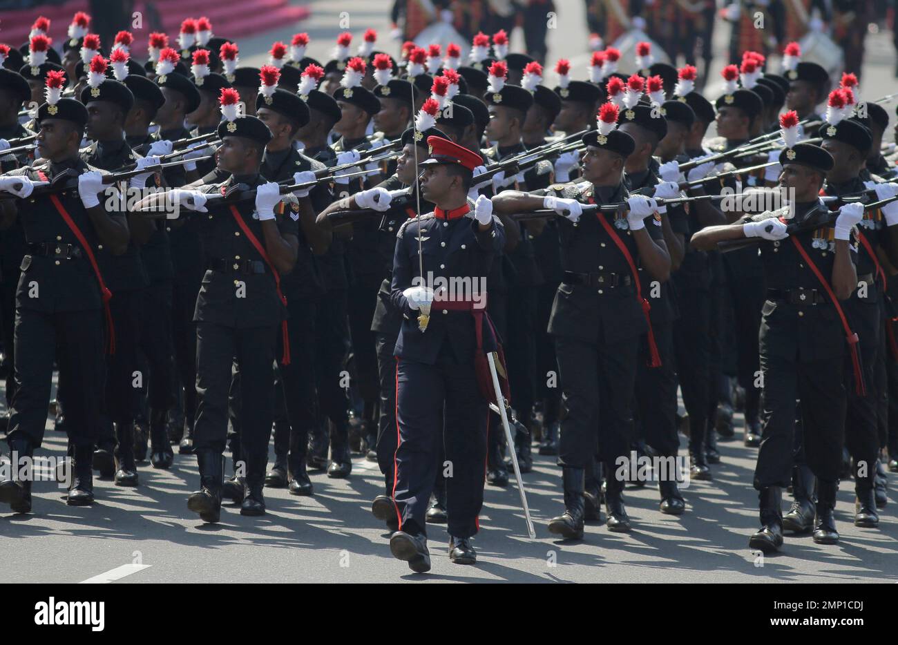 Sri Lankan army soldiers march during the 70th Independence Day parade ...