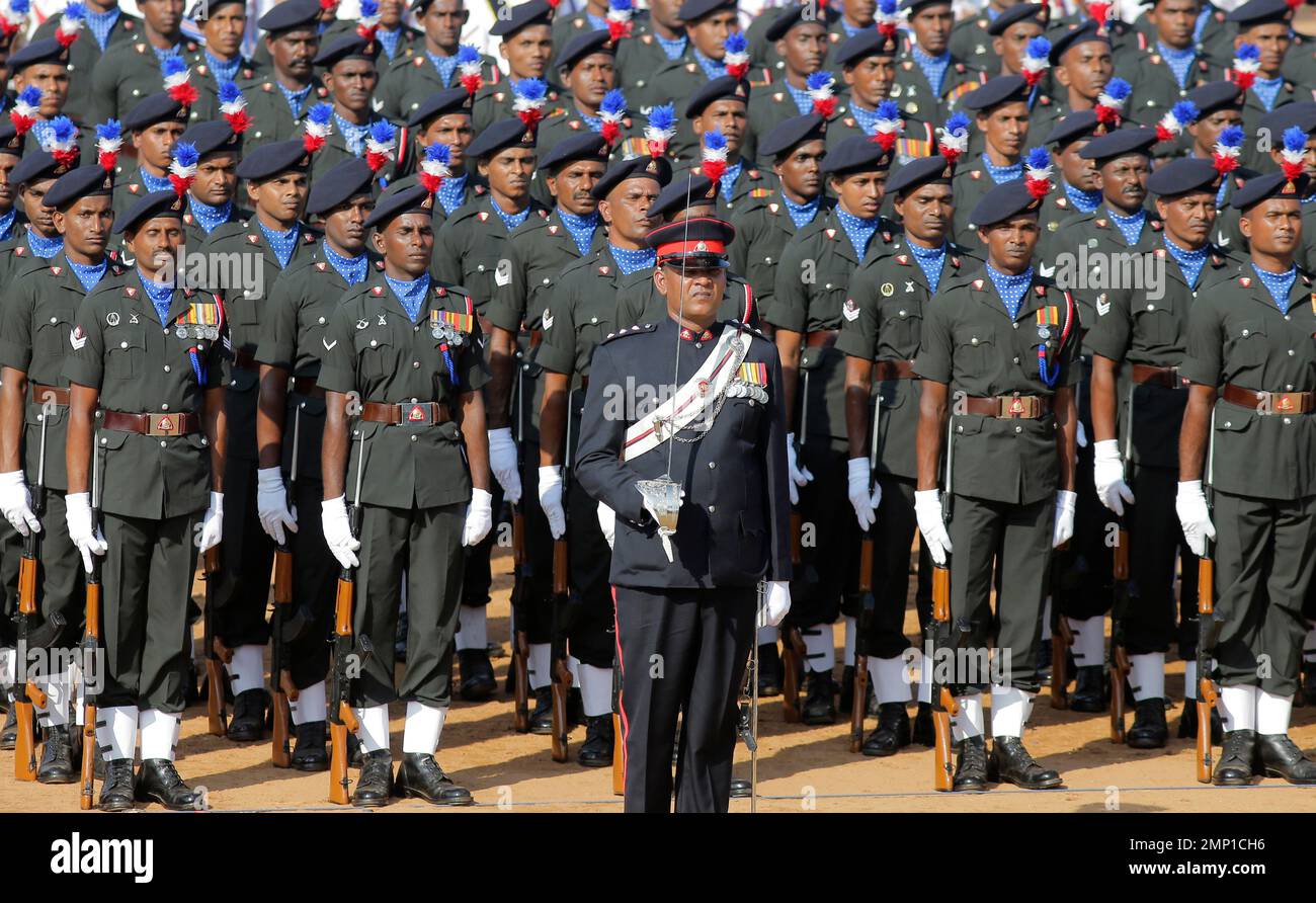 Sri Lankan army soldiers attend during the 70th Independence Day parade ...