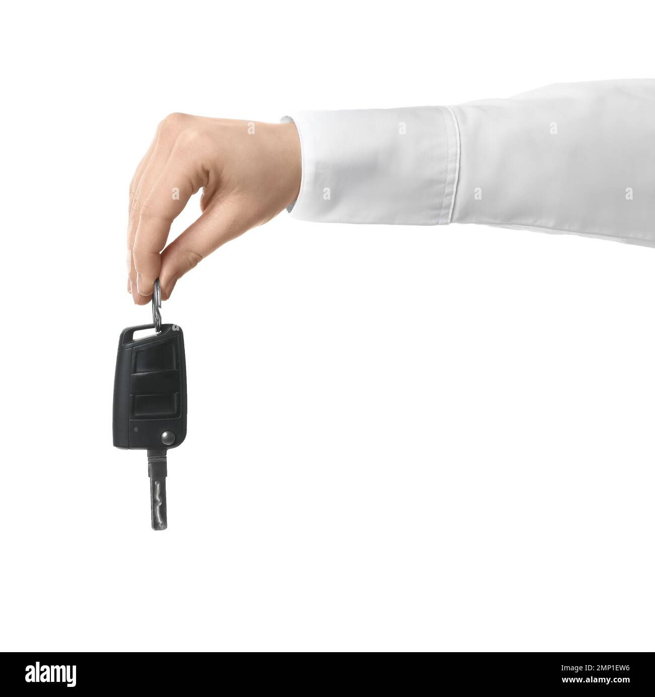 Man holding key on white background, closeup. Car buying Stock Photo ...