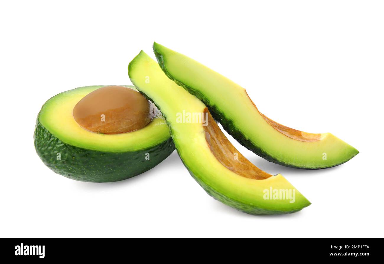 Tasty ripe avocados on white background. Tropical fruit Stock Photo - Alamy
