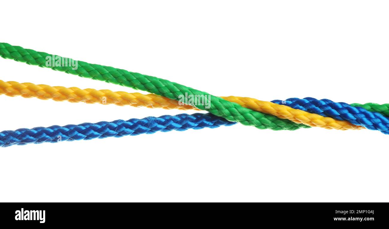 Twisted colorful ropes isolated on white. Unity concept Stock Photo - Alamy