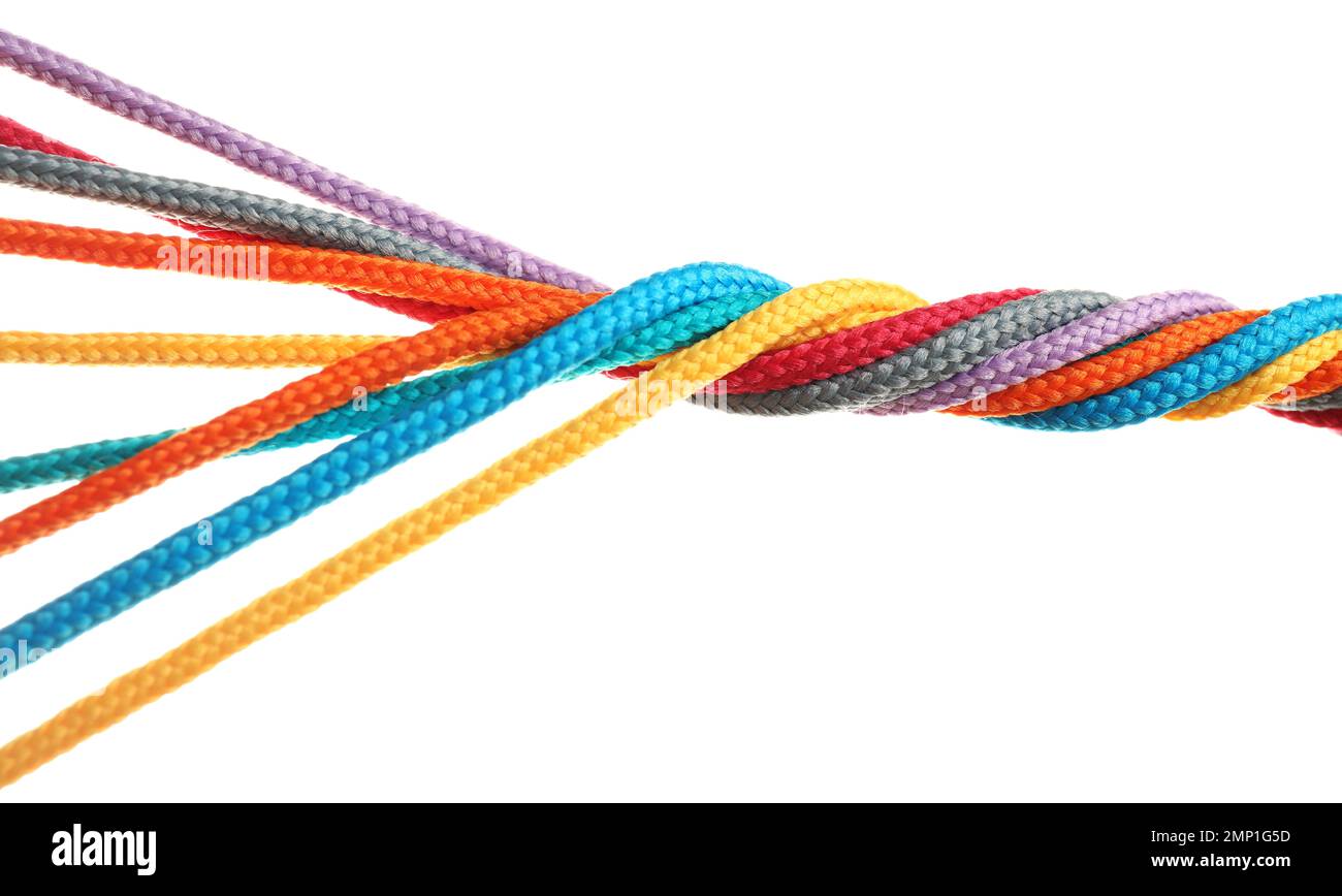Twisted colorful ropes isolated on white. Unity concept Stock Photo - Alamy