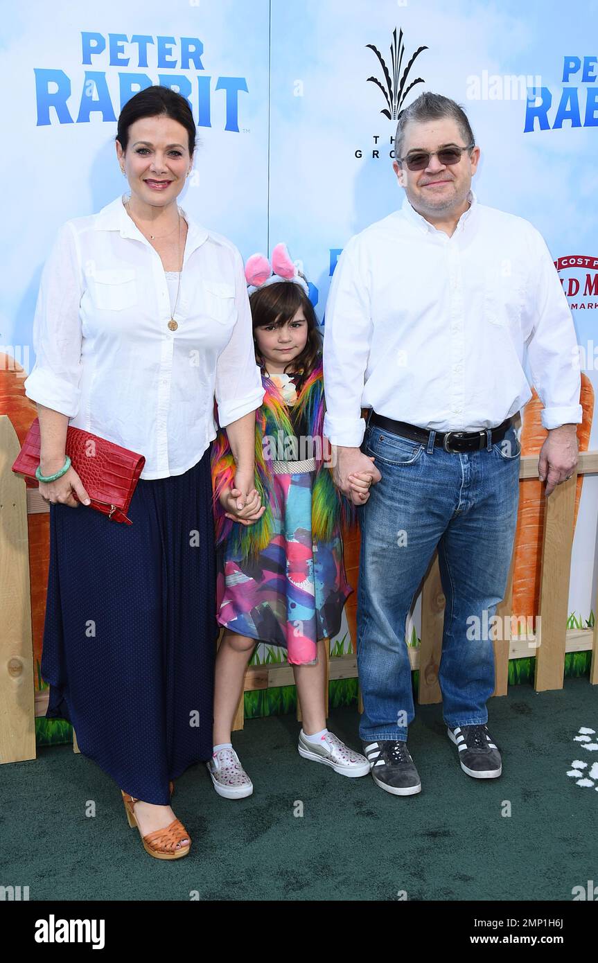 From left, Meredith Salenger, Alice Oswalt and Patton Oswalt arrive at ...