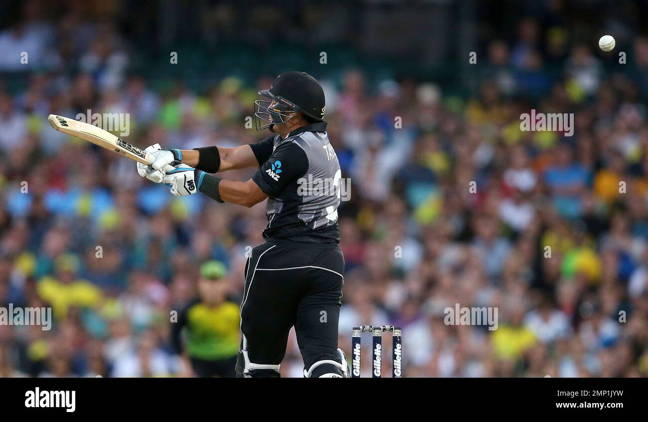 New Zealand's Ross Taylor swings and misses a delivery from Australia ...