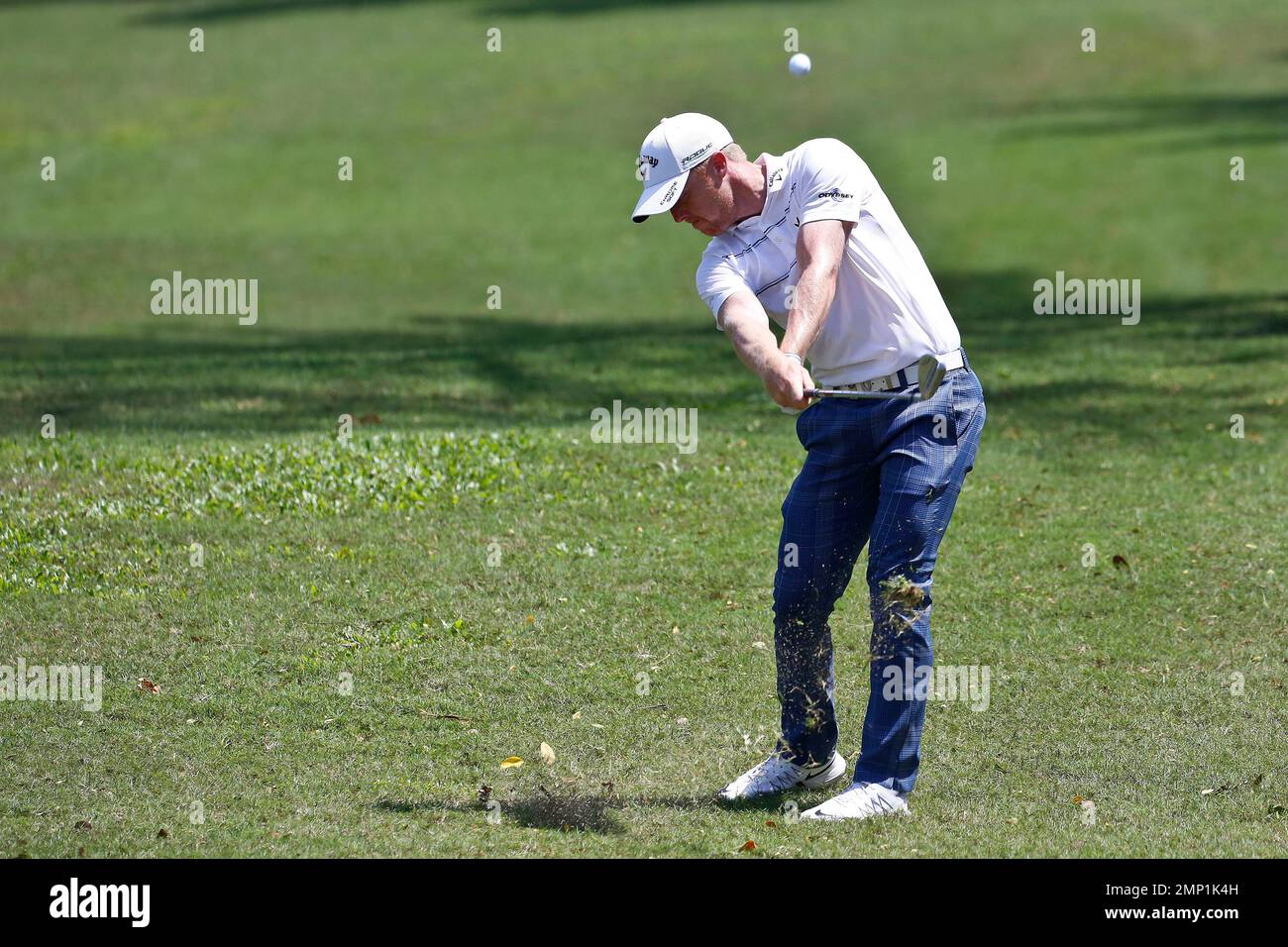 David Horsey of England strikes his ball on the 18th hole during the ...
