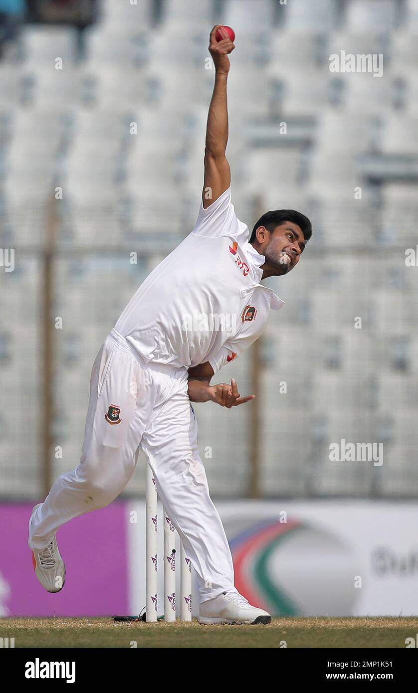 Bangladesh's Mehidy Hasan Miraz bowls against Sri Lanka during the ...