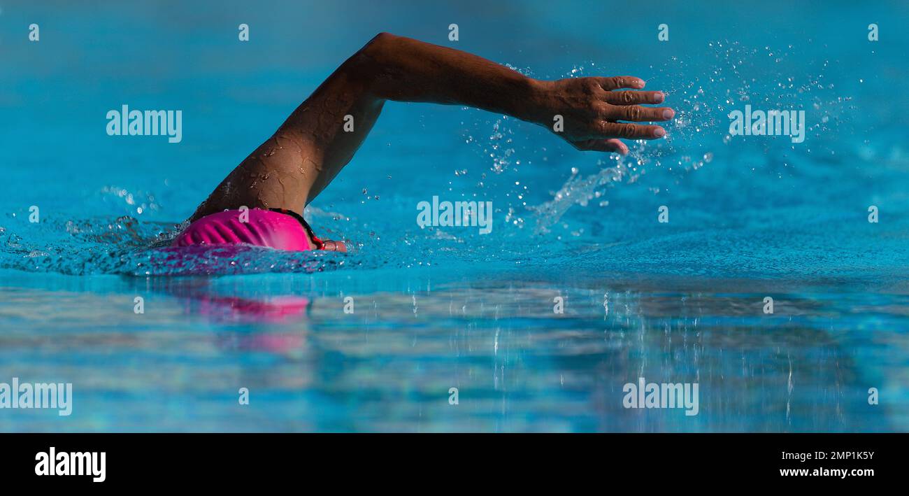 Swim competition swimmer athlete doing crawl stroke in swimming pool ...