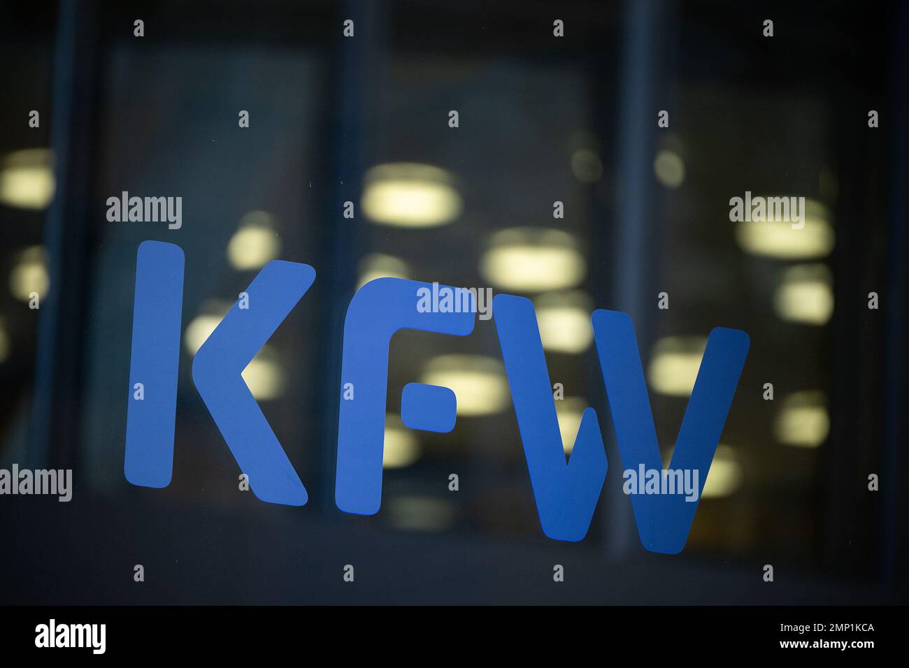 31 January 2023, Hesse, Frankfurt/Main: The KFW logo is displayed on a ...