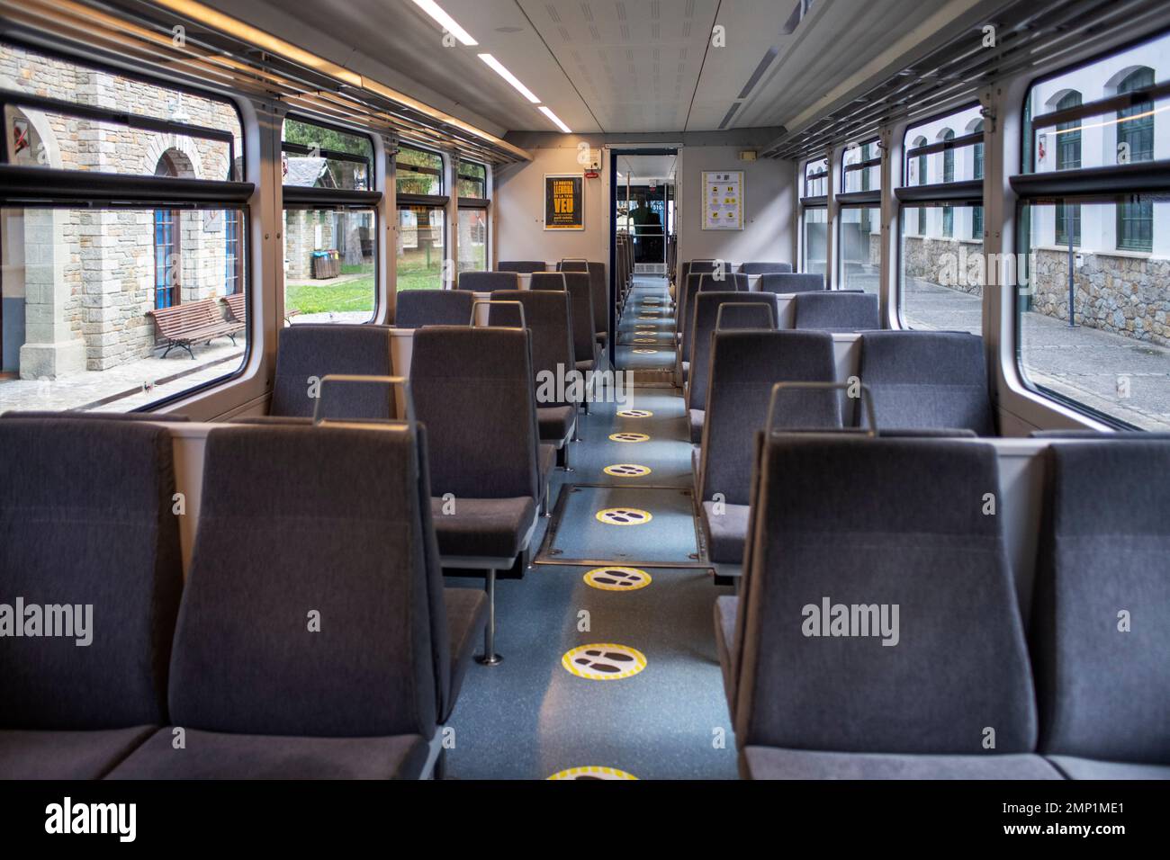 Carriages of the the Cremellera rack and pinion train line in the Vall ...