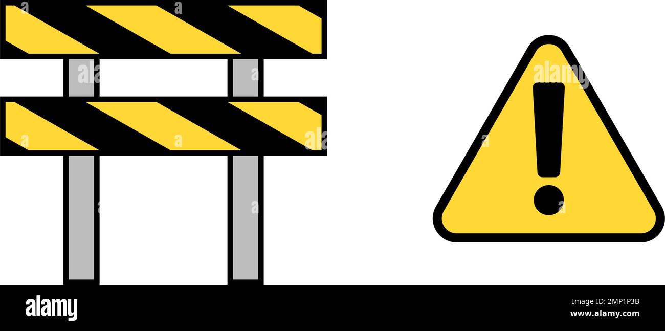 Black and yellow striped barricade and caution sign. Editable vector ...