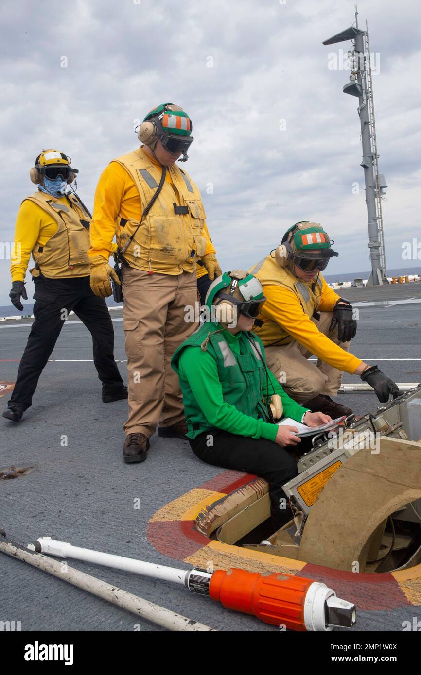 Sailors assigned to the first-in-class aircraft carrier USS Gerald R ...
