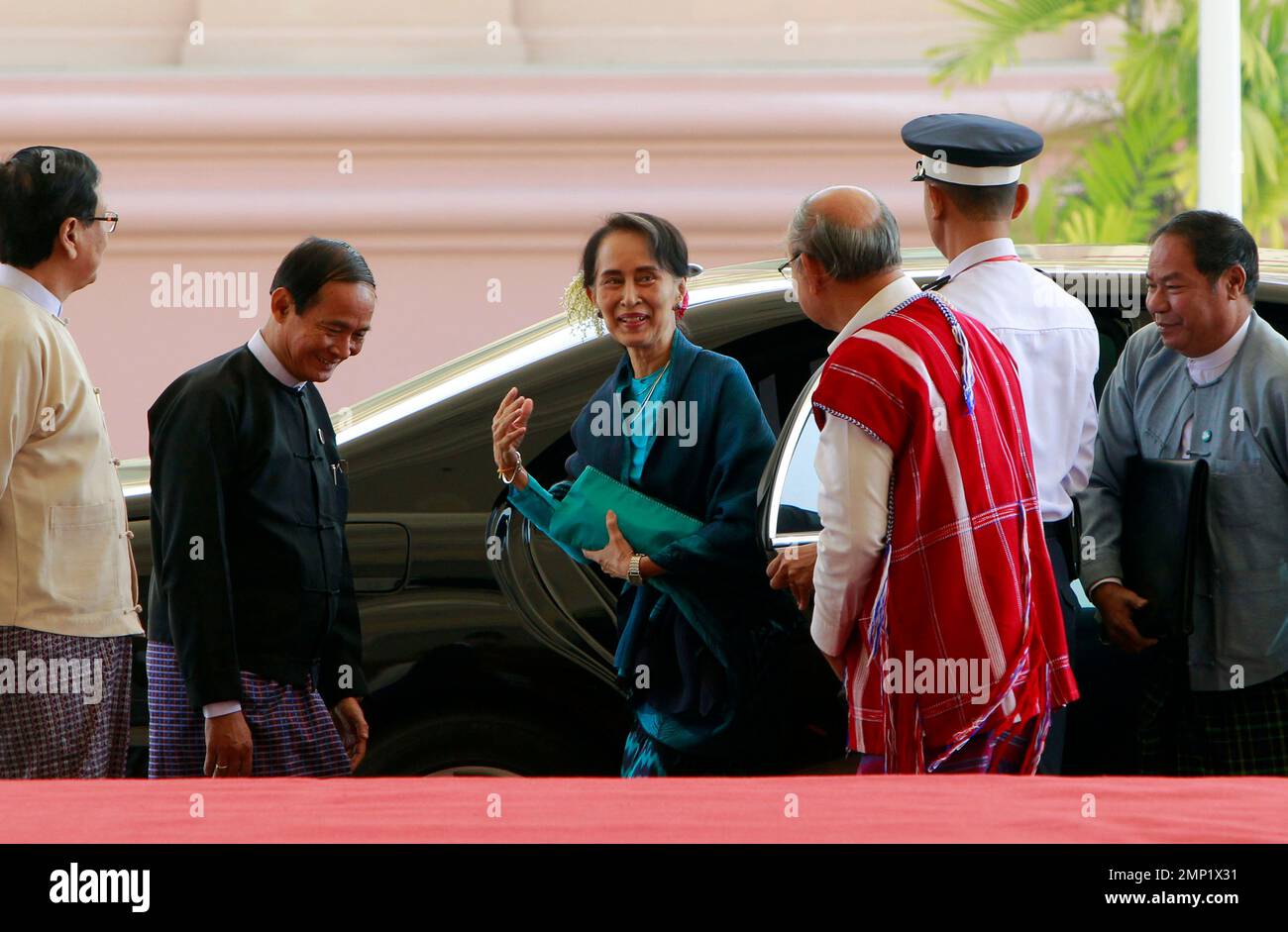 Myanmar's leader Aung San Suu Kyi, center, Myanmar's Union Parliament ...