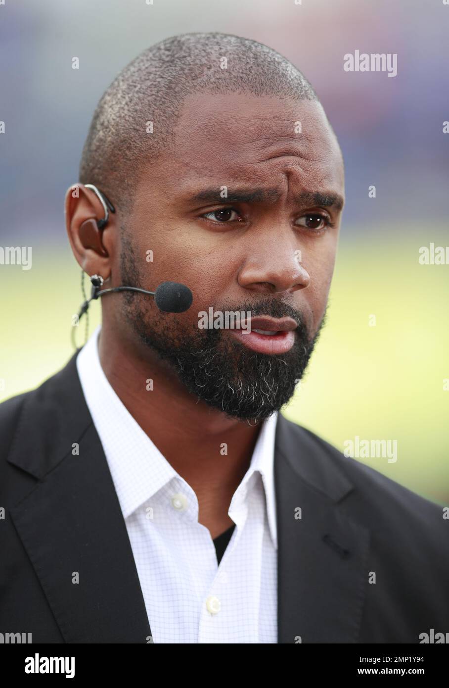 ESPN reporter and former NFL star Charles Woodson on set before the NFL ...