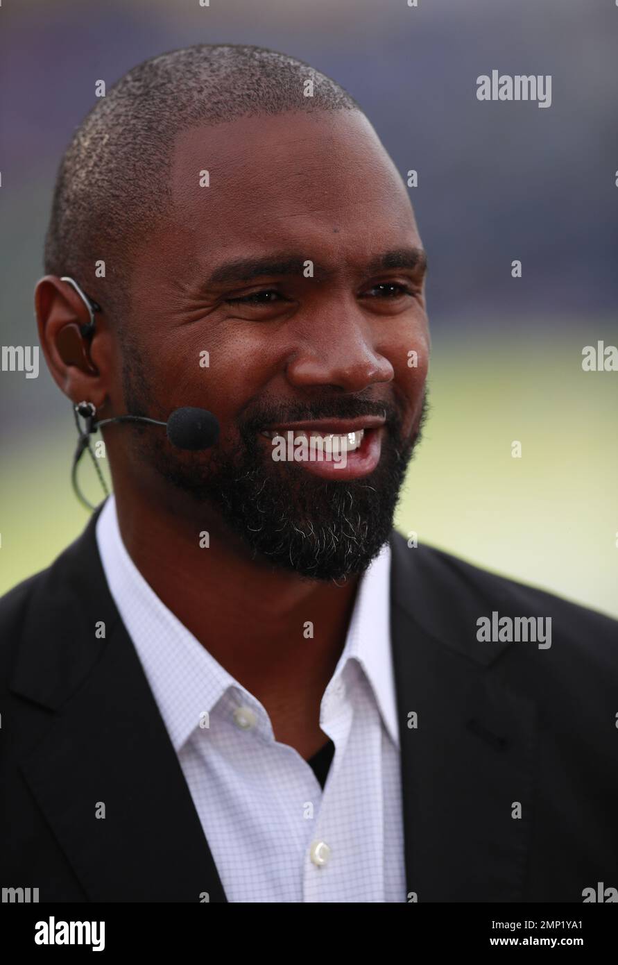 ESPN reporter and former NFL star Charles Woodson on set before the NFL ...