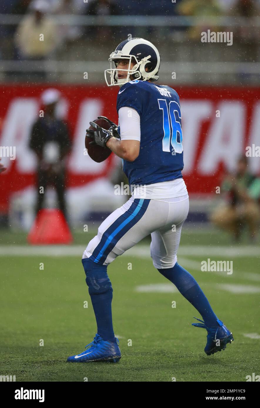 Los Angeles Rams quarterback Jared Goff (16) looks to throw a pass ...