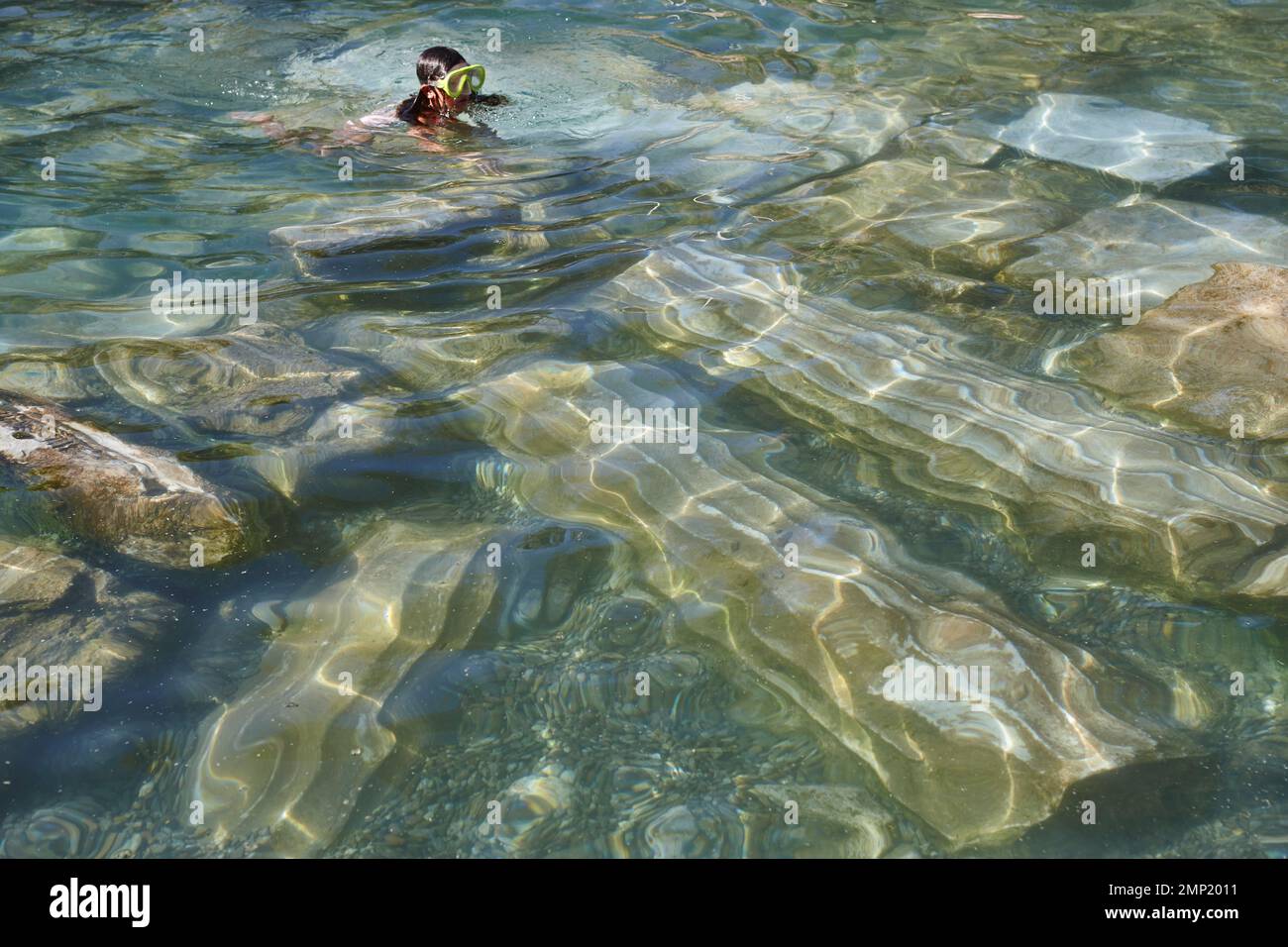 Thermal pool in archeological site of Hierapolis. Pamukkale landmark ...