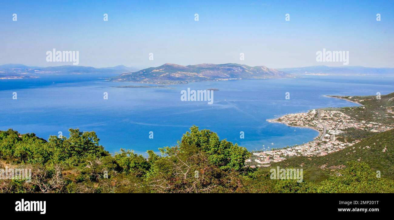 Panoramic aerial view of cape and Kamena Vourla town a tourist ...